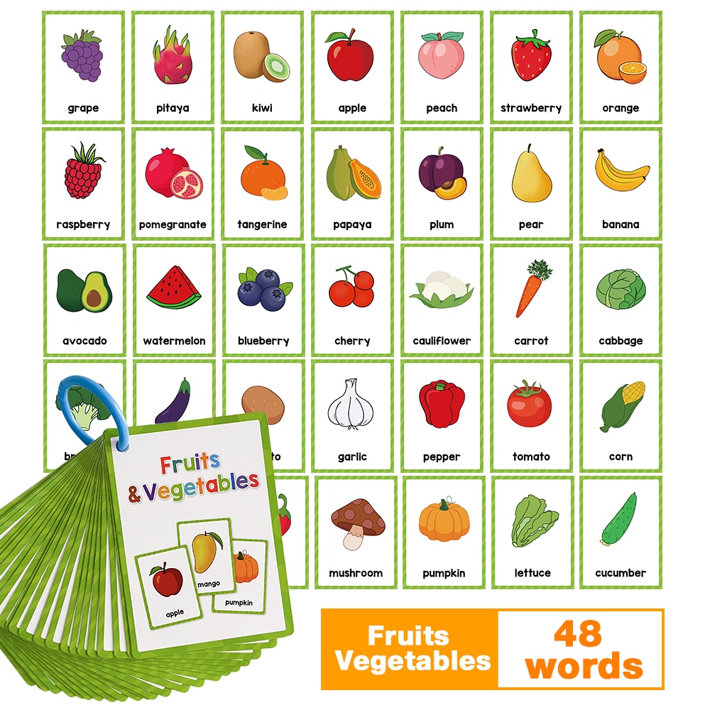 Children Learning Fruits Vegetables English Flashcards Educational Toys ...
