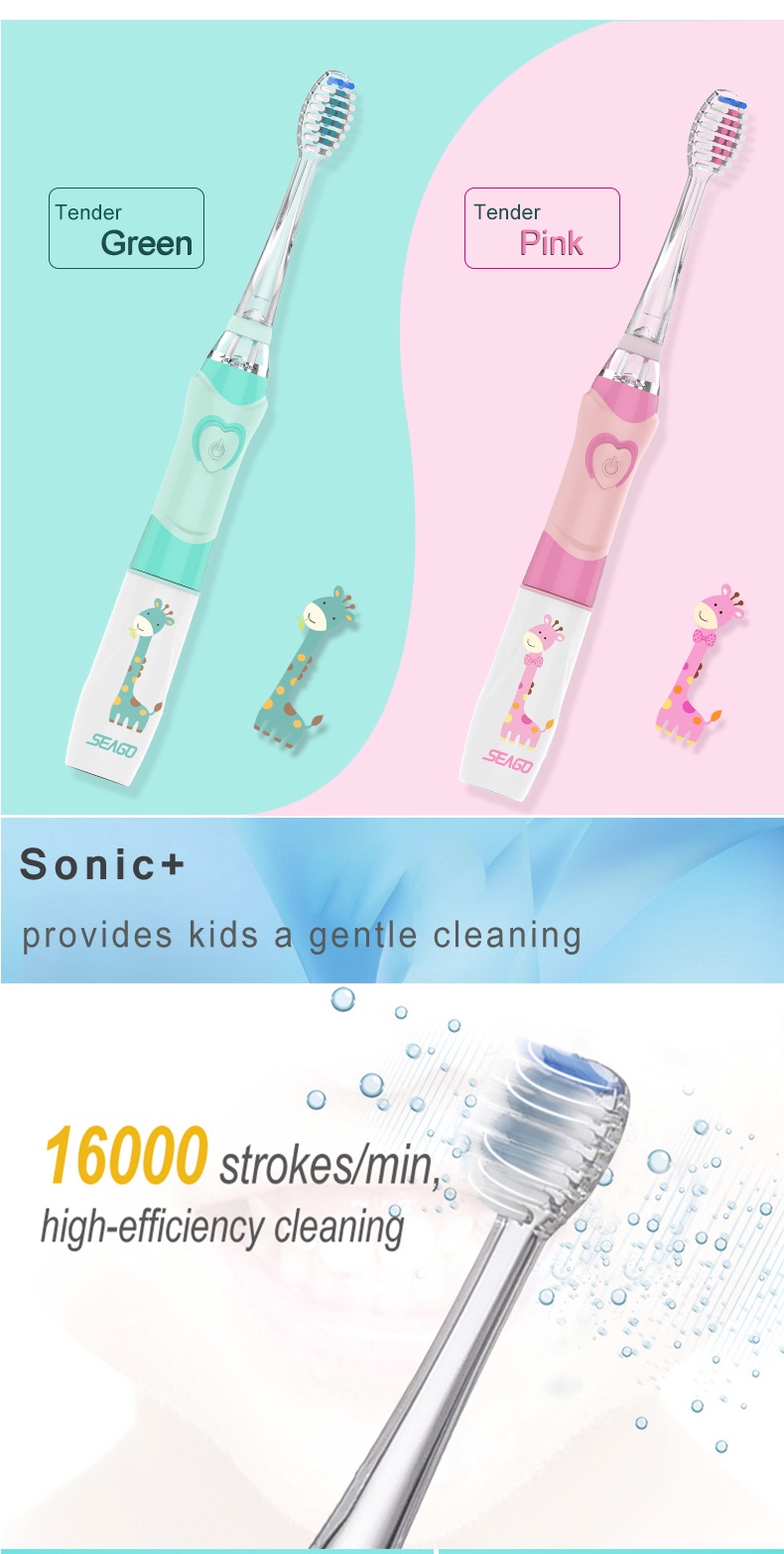Seago Children's Sonic Electric Toothbrush for 3-12 Age Kids Sonic Tooth Brush Timer Battery ...