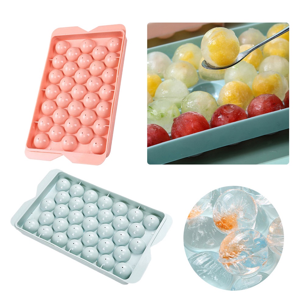 33 Grid 3D Round Ball Ice Molds with Cover DIY Homemade Ice Cube Tray ...