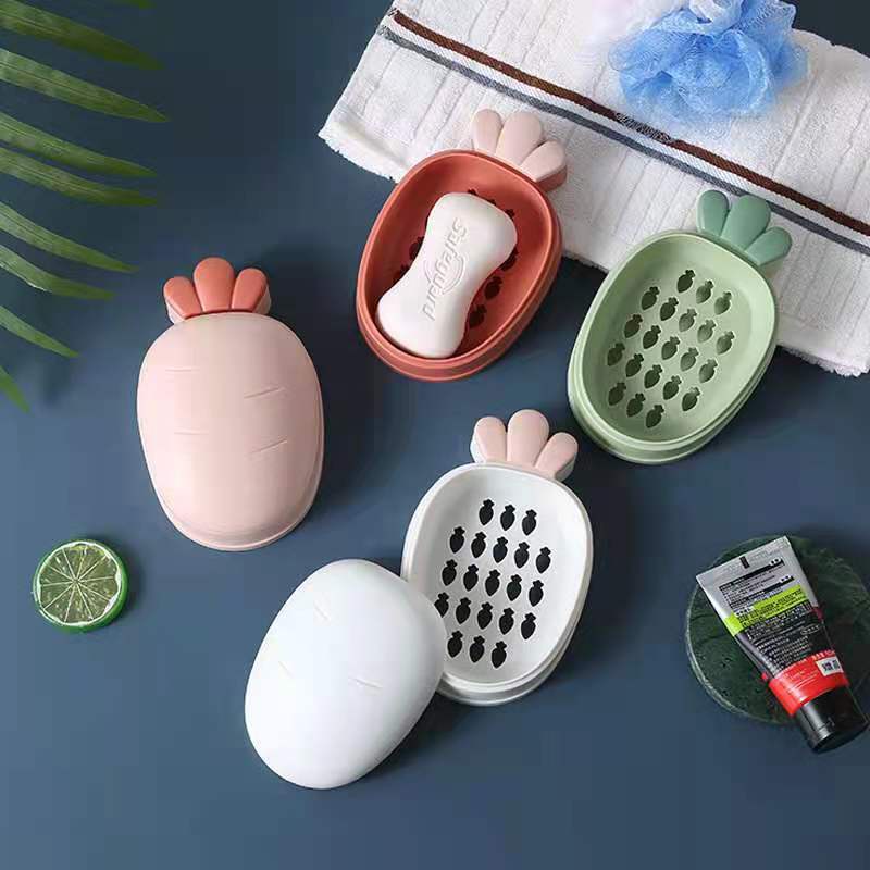 Creative Ins Style Cute Radish Shaped Soap Box with Lid Draining Holder ...