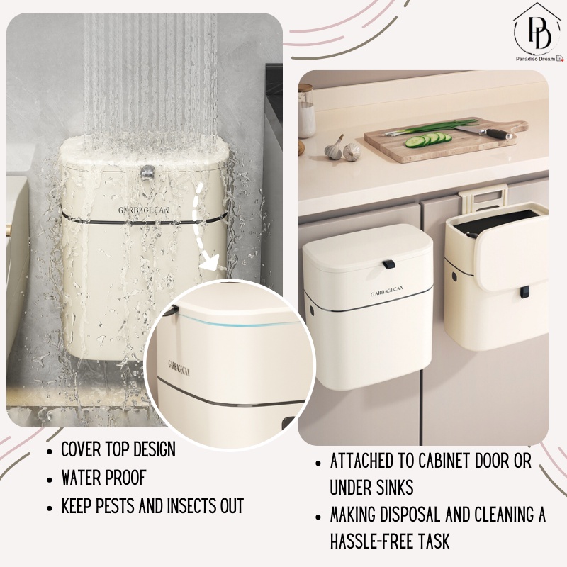 Hanging Waste Bin[Free Trash Bag-15pcs]-Dual-Installation/Dust Bin ...