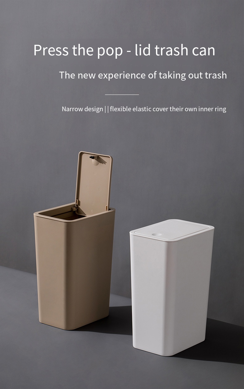 CHAHUA Tight-Sealed Slim Push Button Rubbish Bin – 9.1L Trash Bin with ...