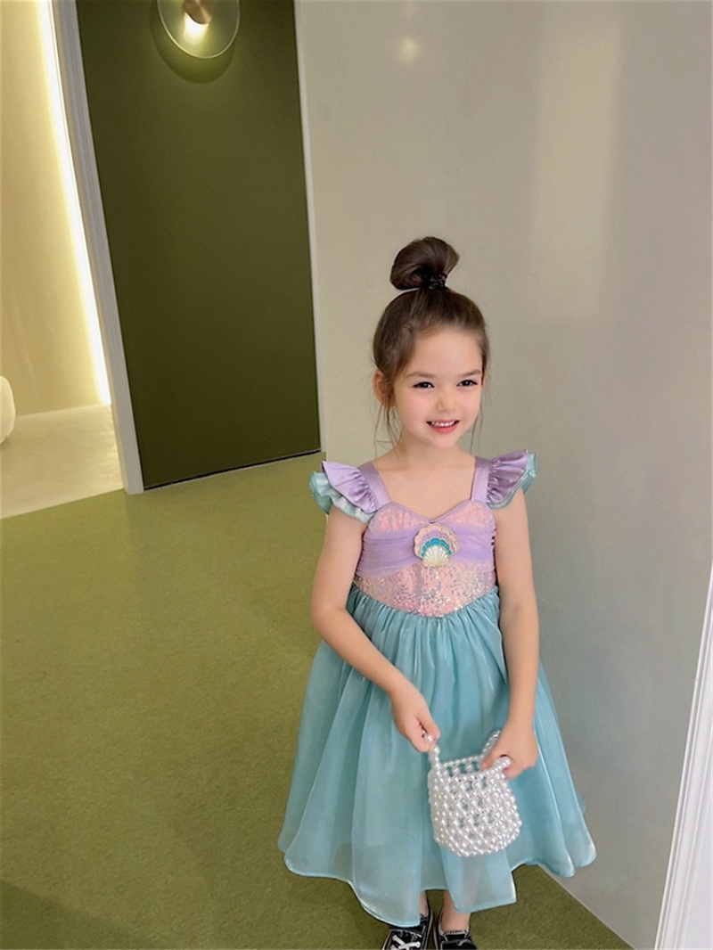 Purple Blue Mermaid Princess Dress for Kids Girl Shell Sequins Mermaid ...