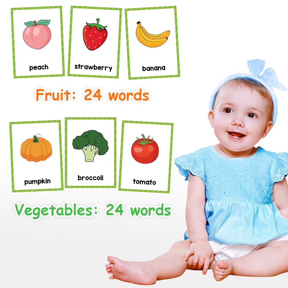 25Pcs Fruits Vegetables Flash Cards for Kids Baby Learning Vocabulary ...