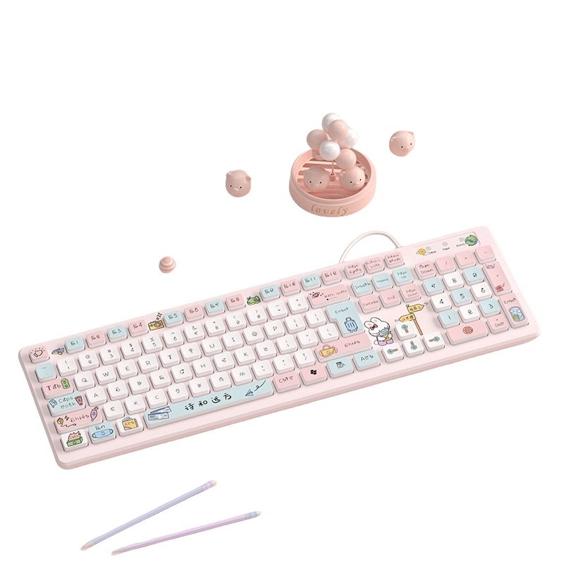 Painted 2.4G Wireless Gaming Keyboard Cute Cartoon Girl Keyboard Office ...