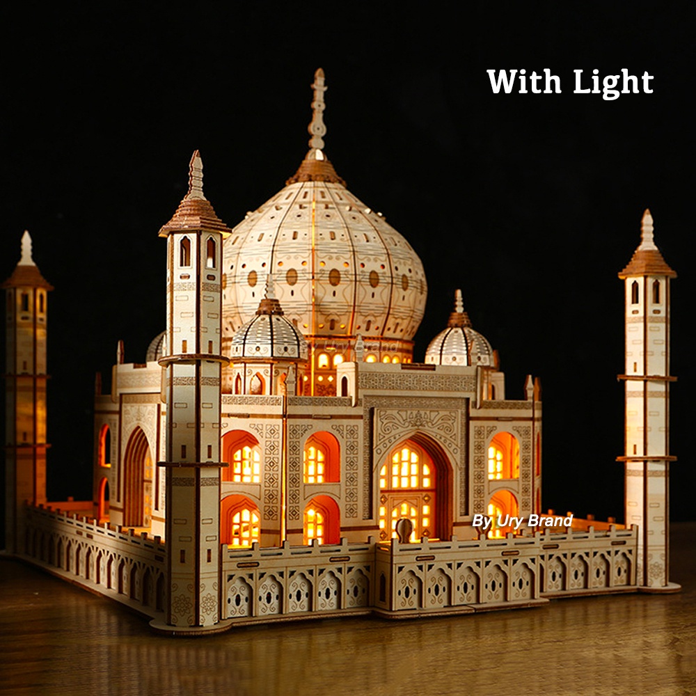 DIY 3D Wooden Taj Mahal Model Jigsaw Puzzle With USB Light World Famous ...