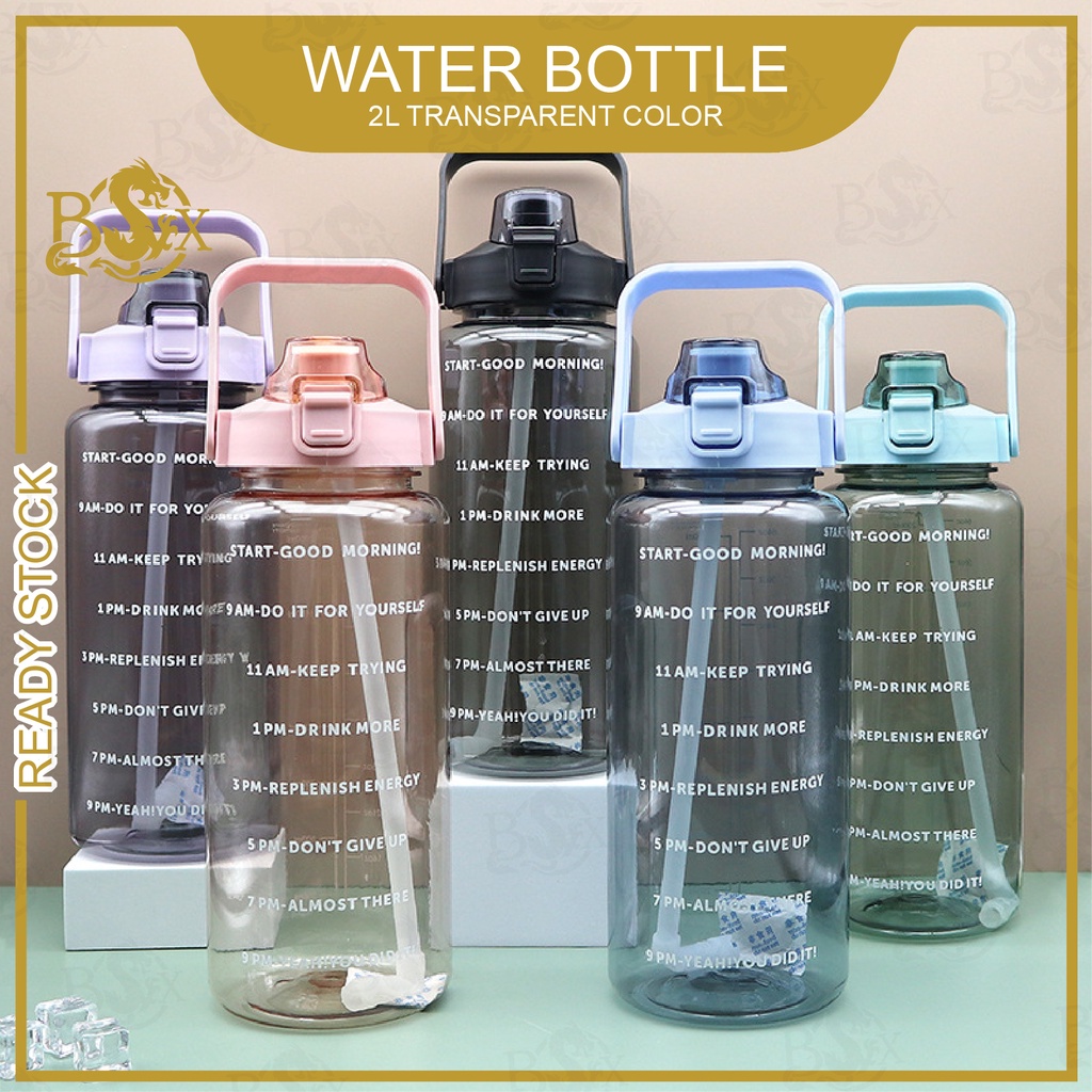 DRG 2000ml Reminder water bottle with straw scale big bottle 2Liter gym bottle sport water ...