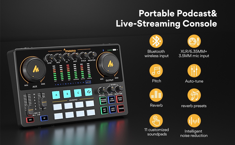 Maono AME2 Professional Sound Card Set Maonocaster Studio Audio Interface Mixer with Phantom ...