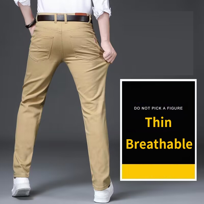 [7 Colors] Men Pants Long Business Casual Work Pants Breathable Thin ...