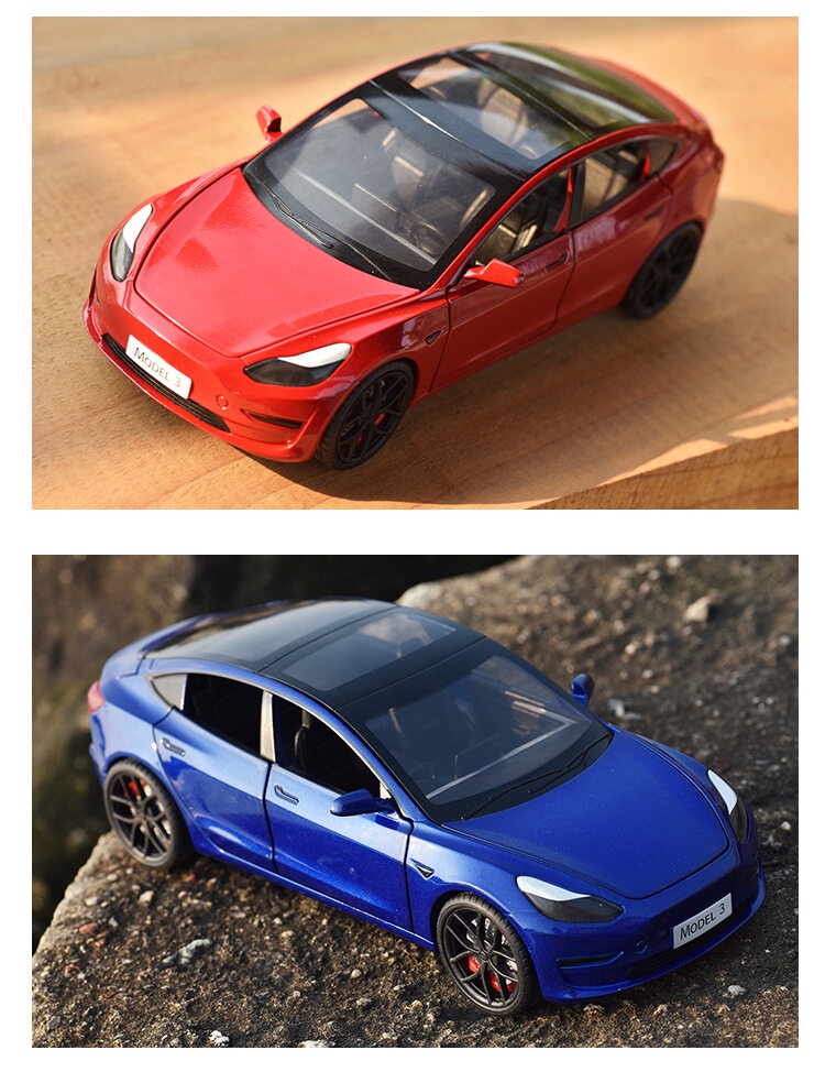 1:24 Scale Tesla Model 3 Alloy Car Model Light & Sound Effect Diecast ...