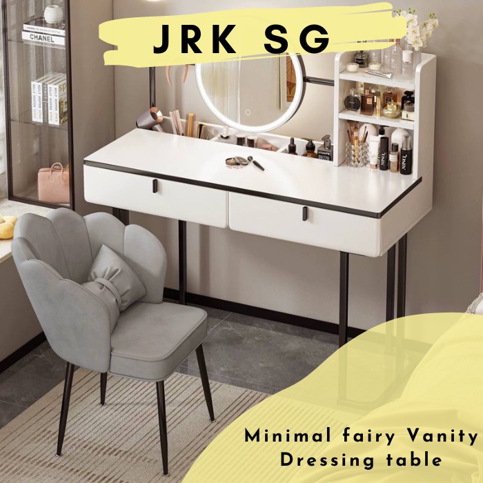 Minimal fairy Vanity Dressing table with LED mirror and storage shelves ...