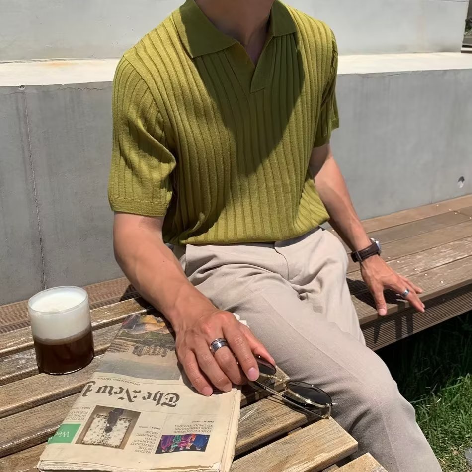 Summer New Men's Korean Trend Knitted Pullover Shirt City Fashion ...