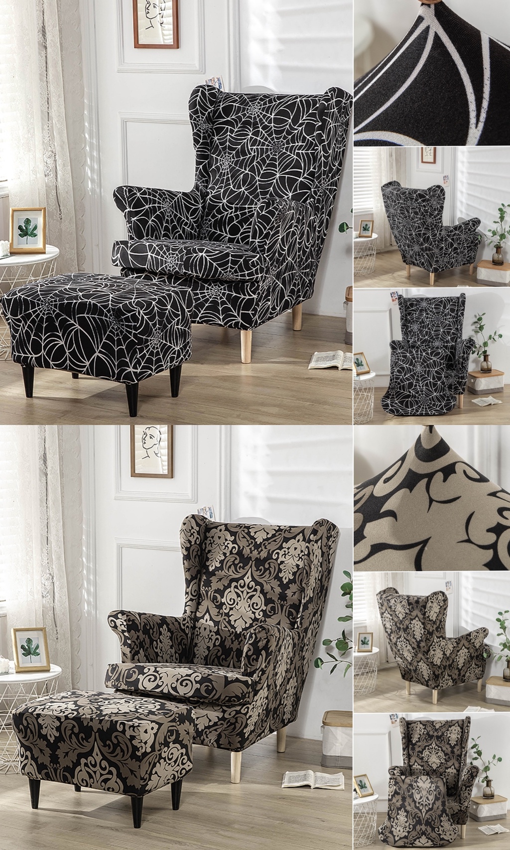 Wingback Chair Slipcovers 2-Piece Stretch Spandex Wing Chair Covers ...