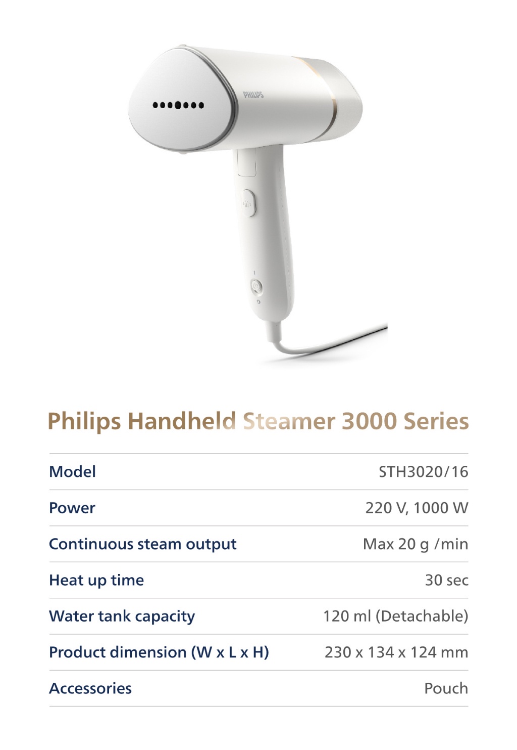 PHILIPS 3000 Series Handheld Garment Steamer - STH3020/16, Portable ...