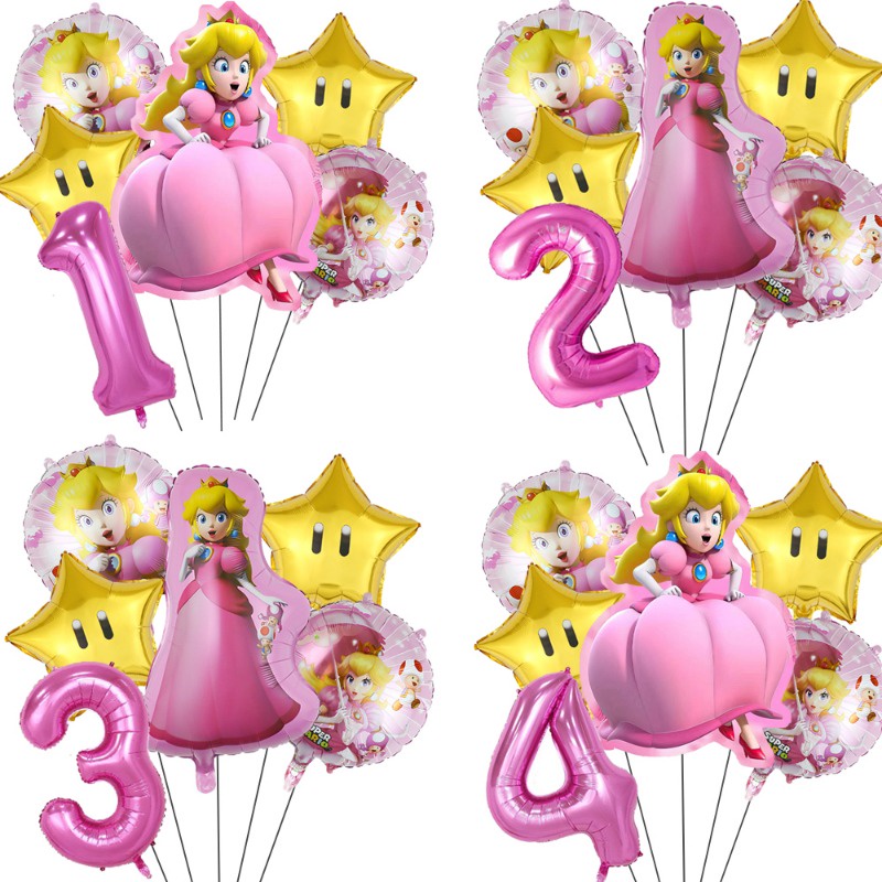 Pink Princess Peach Theme Party Balloons Set Yellow Star Number ...