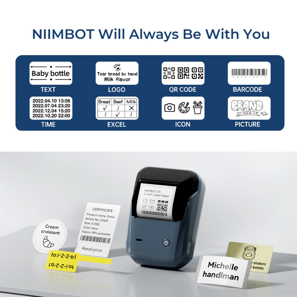 NIIMBOT B1 Label Official Bluetooth Printer with Bag Case and White ...