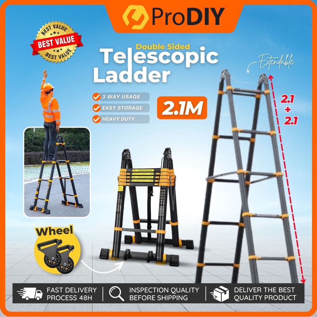 2.1M Double Sided Telescopic Ladder Extendable Portable Multifunction ...