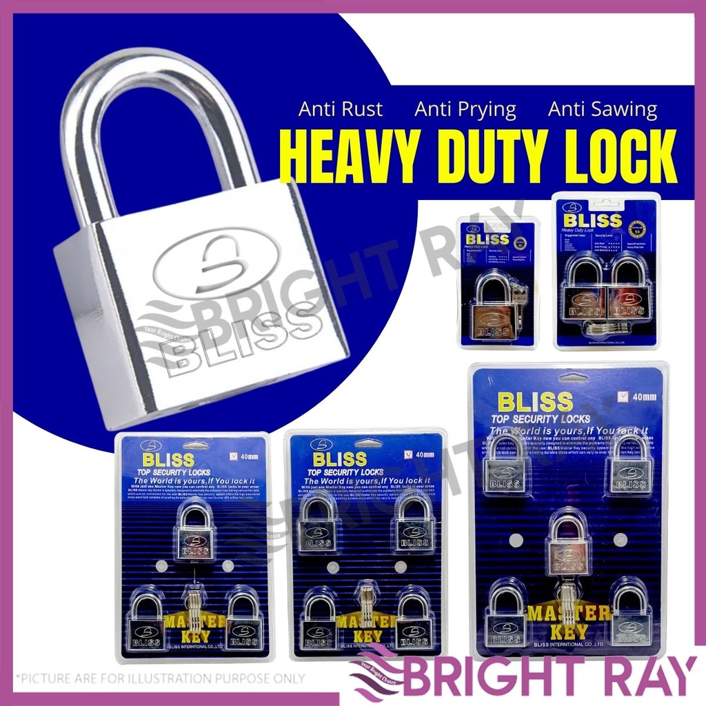 HEAVY DUTY BLISS PADLOCK Rust Resistance Lock Key Manga Pintu Safety ...