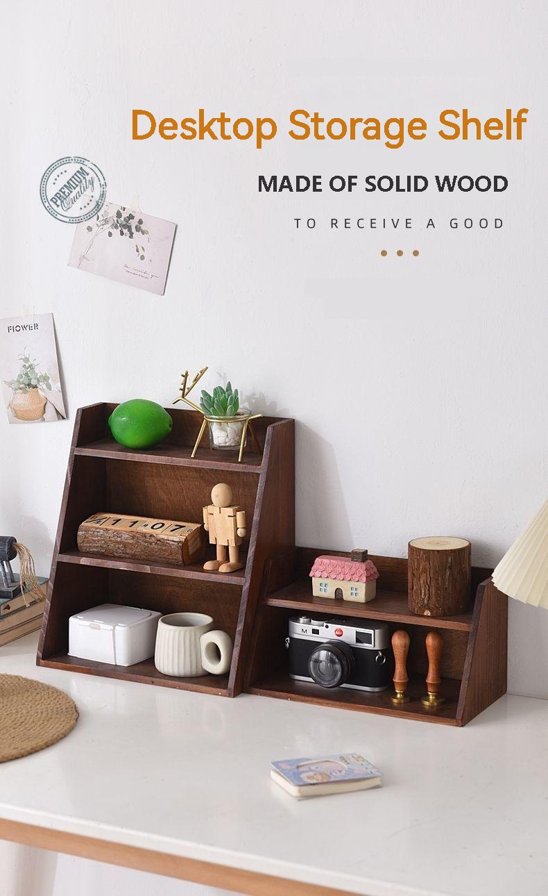 Ready Stock Retro Wood Table Display Rack Shelf Desk Organizer ...