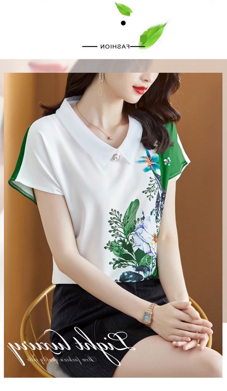 Niche Chic Flower Printed Blouses Fit All Styles Short-Sleeved Female ...