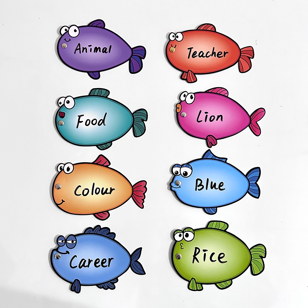 Magnetic Fishing Toys for Kids Erasable Cartoon Fish Flashcards with ...
