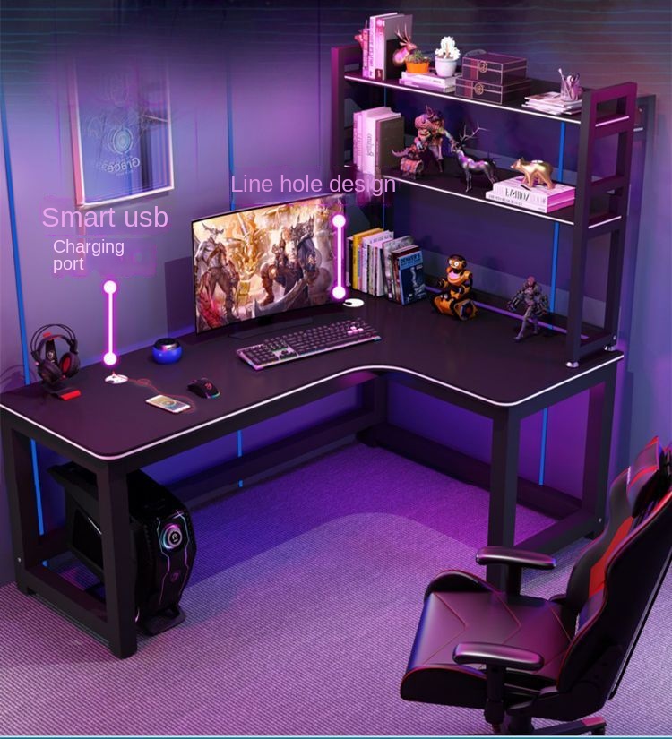 【Free Shipping】Corner Computer Table With Bookshelf Gaming Table L type ...