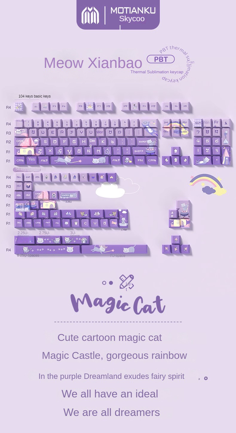 Meow Fairy Castle Cute Cute Cartoon Cat Gradual Purple Key Cap PBT ...