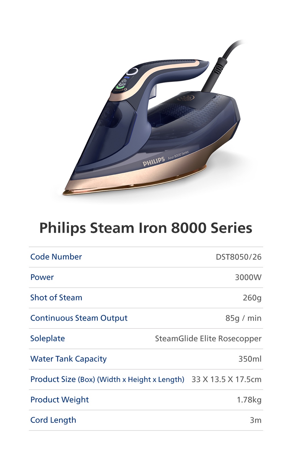 PHILIPS Azur Steam Iron 8000 series with OptimalTEMP technology ...