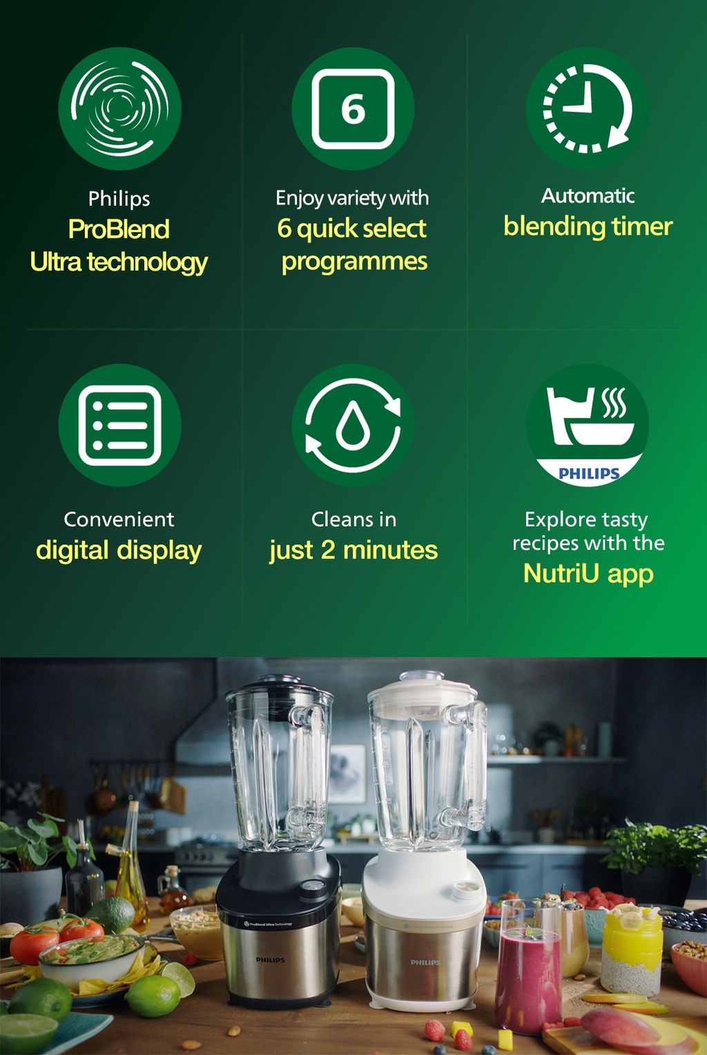 PHILIPS High Speed Digital Blender 7000 Series - HR3760/01, 1500W 12 ...