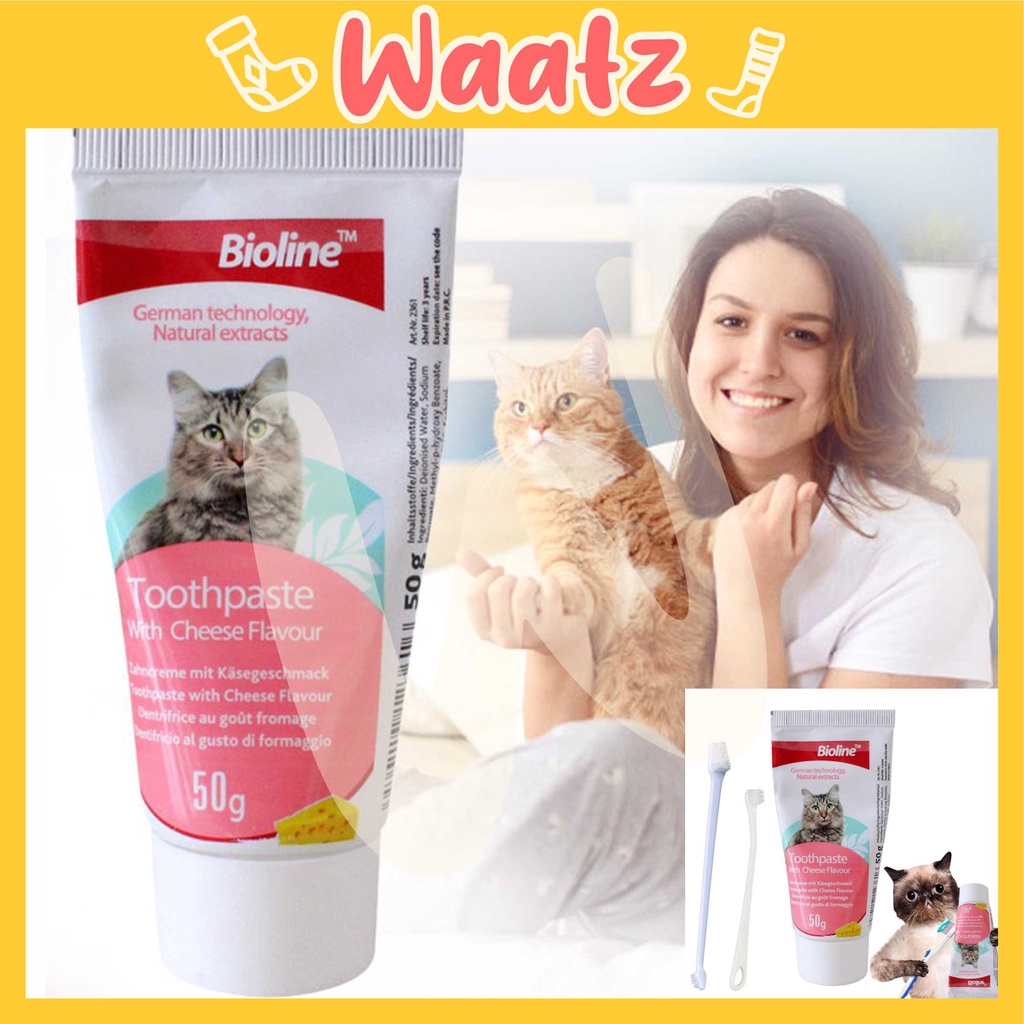 (CAT21) Bioline Cat Toothpaste Toothbrush Set Cheese Flavour Toothpaste ...