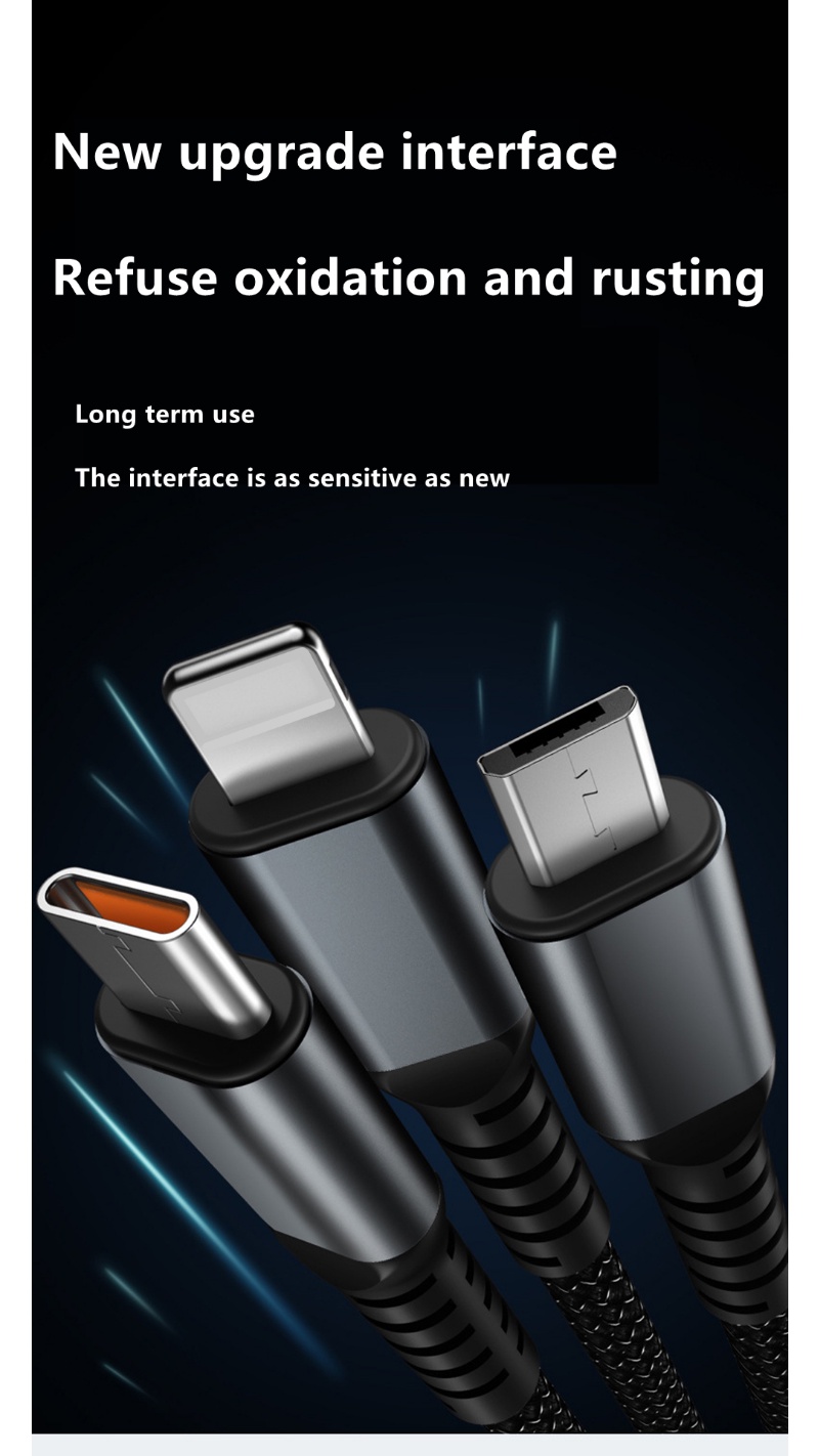 100W 3 in 1 Super Charging Cable 6A Micro USB Type C Fast Charge Type C ...