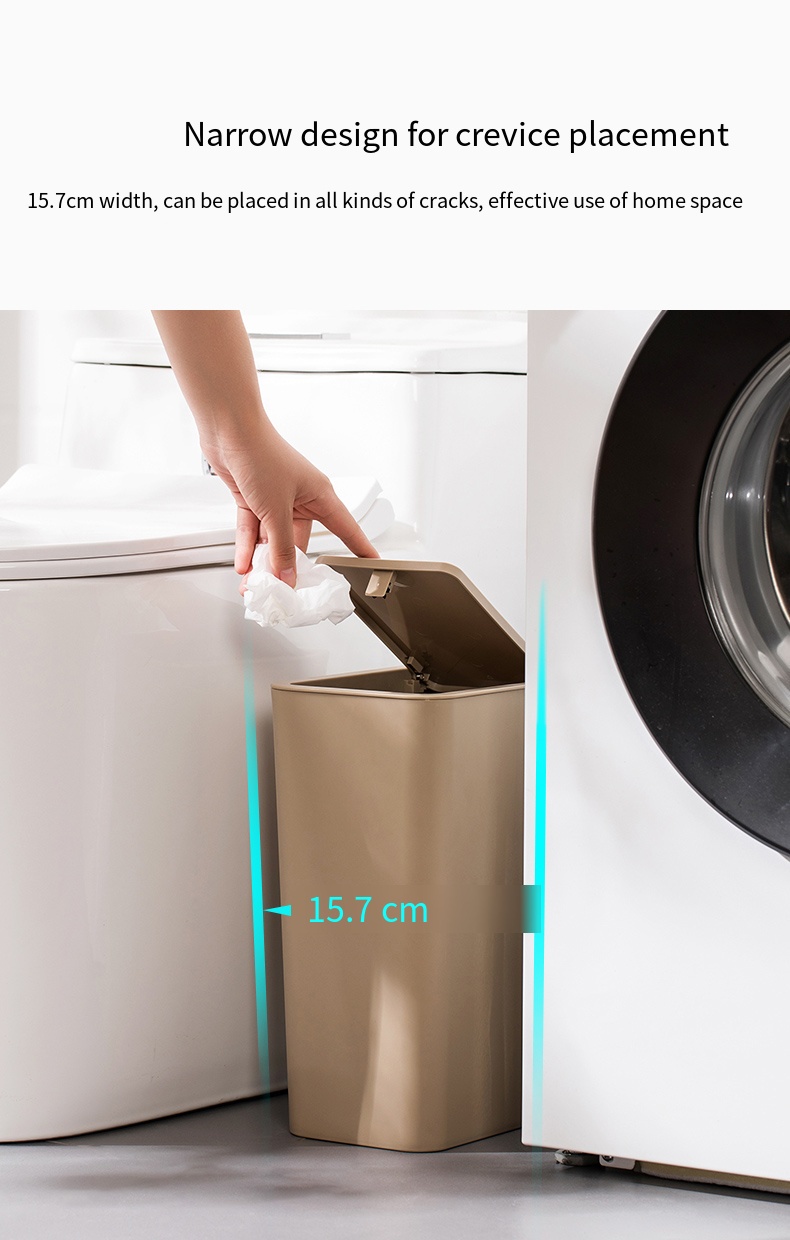 CHAHUA Tight-Sealed Slim Push Button Rubbish Bin – 9.1L Trash Bin with ...