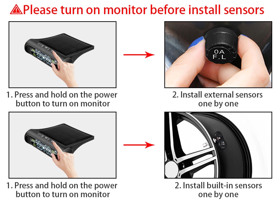 Solar Power TPMS Car Tire Pressure Alarm Monitor System Auto Security Alarm Systems Tyre ...