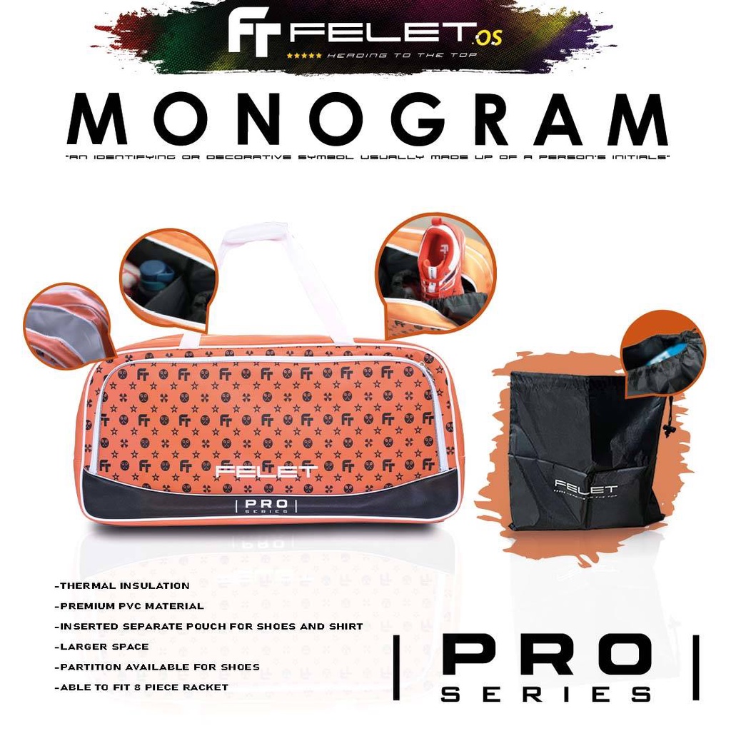 FELET-MONOGRAM-PRO-SERIES BADMINTON RACQUET BACKPACK Double Bag Double ...