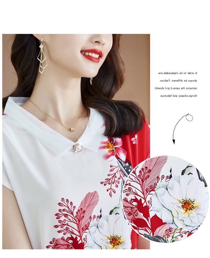 Niche Chic Flower Printed Blouses Fit All Styles Short-Sleeved Female ...