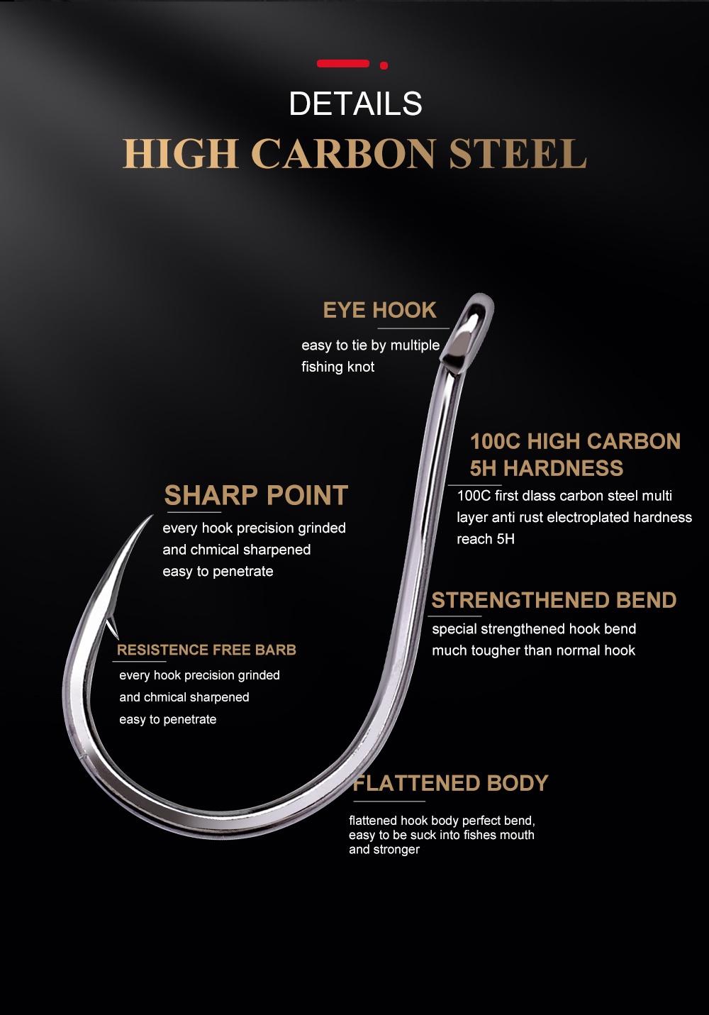 FTK 92669 Fishing Hook Ringed High Carbon Steel Barbed Hook Fishing ...