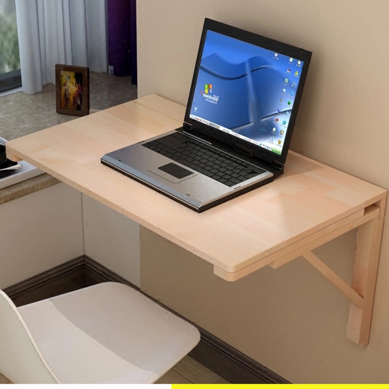Solid Wood Desk Foldable Dining Table Wall Mounted Small Computer Table ...