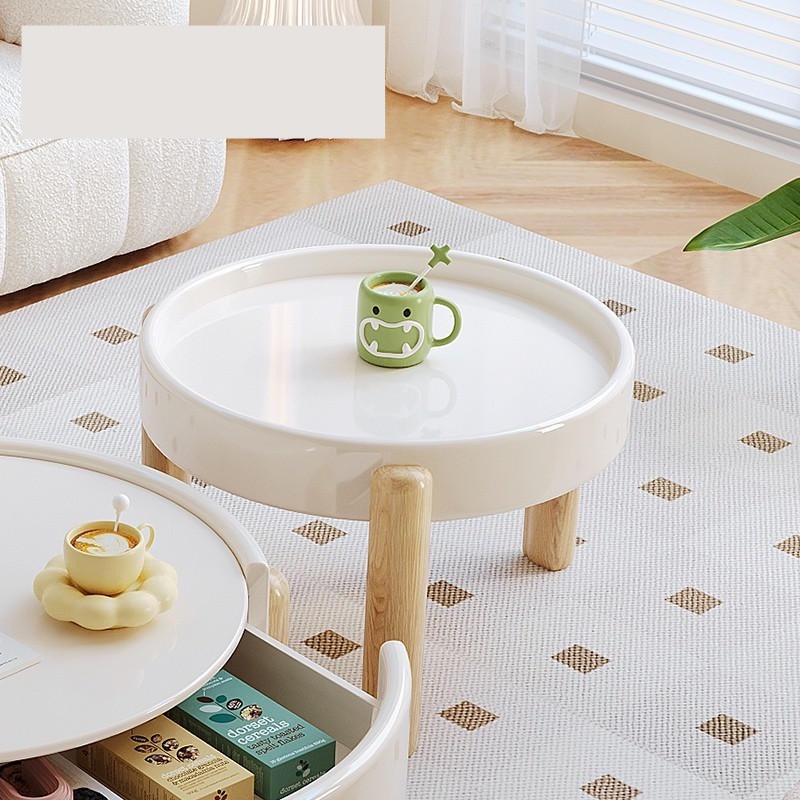 *Cream style circular coffee table modern and simple small household ...