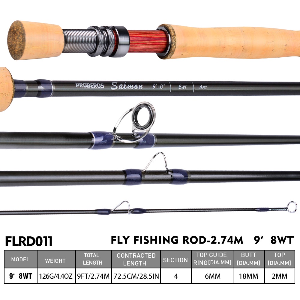 PROBEROS 4 Section Fly Rod Fly Fishing Rod 9 Feet 2.7 Meters 6wt 8wt ...