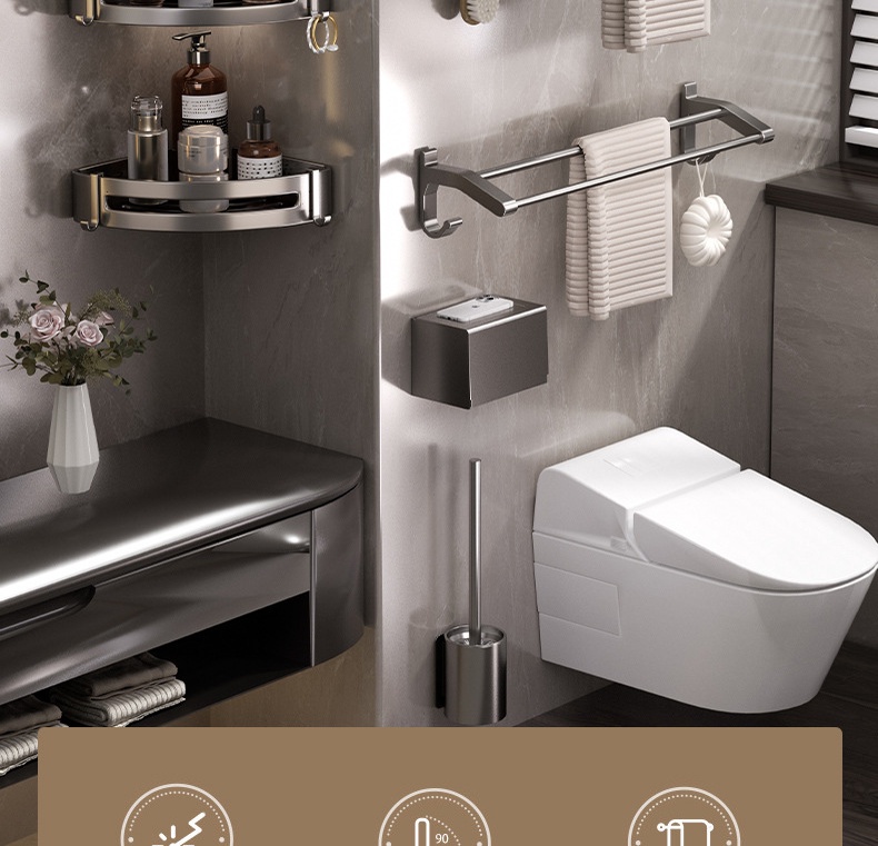 Toilet Storage Rack Towel Rack Toilet Wall Mounted Towel Rack Gun Gray ...