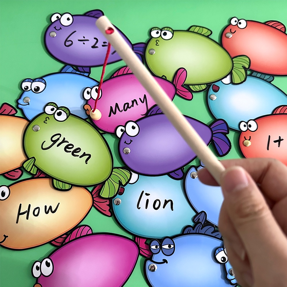 Magnetic Fishing Toys for Kids Erasable Cartoon Fish Flashcards with ...