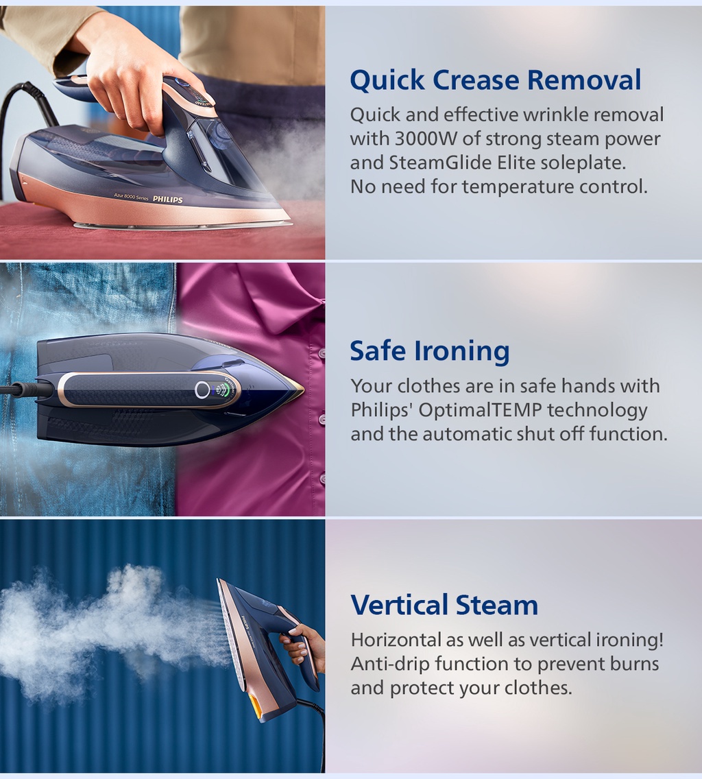 PHILIPS Azur Steam Iron 8000 series with OptimalTEMP technology ...