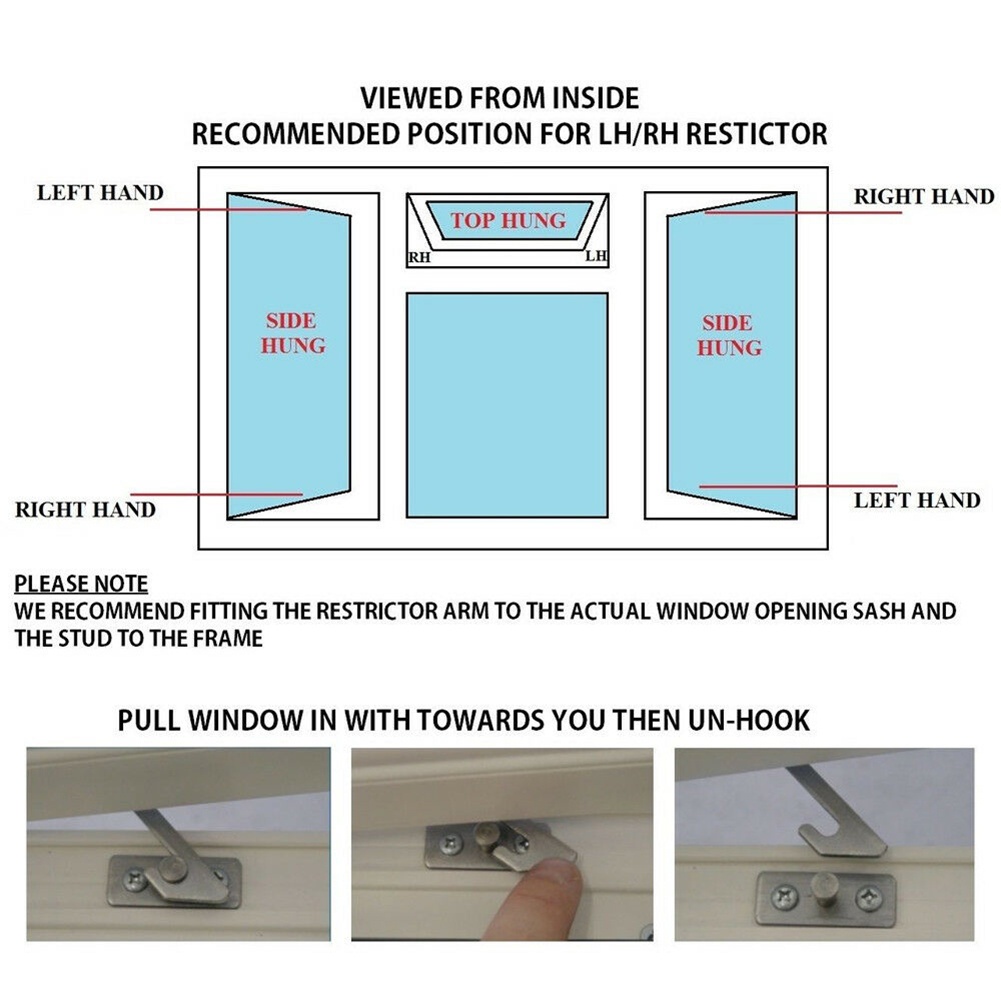 (redbuild) Stainless Steel Security Window Catch Restrictor Home Kids ...