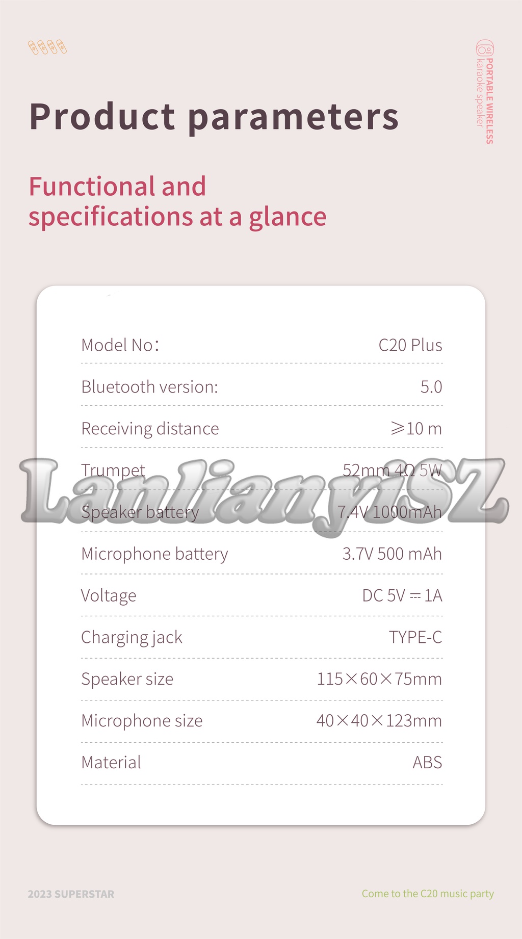 C20 Mini Bluetooth Speaker with Wireless Microphone All-in-One Home KTV ...