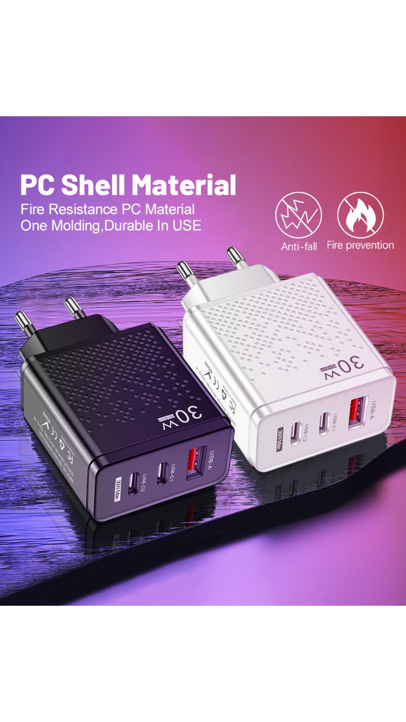 30W USB Type C Fast Charger QC 3.0 Dual PD Port Portable Adapter For 14 ...