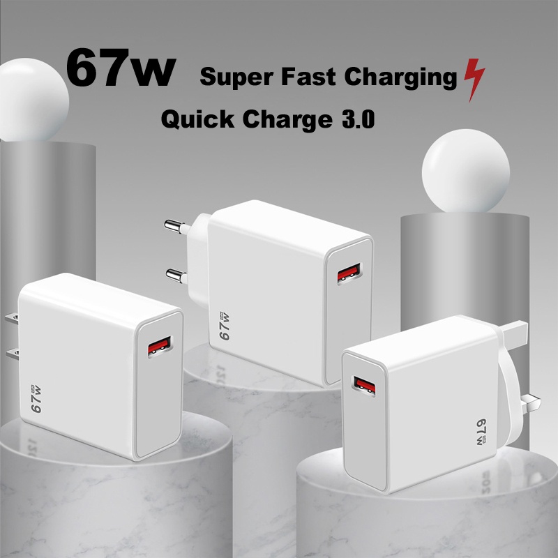 67W Super Fast Charging Power Adapter QC3.0 Quick Charger Fast Charge for Mobile Phone Tablet ...