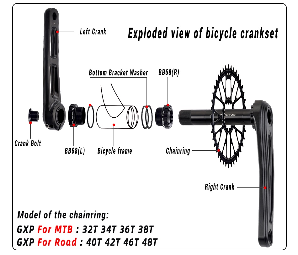 Crankset road bike GXP Ultralight 1x hollowtech crank arm 165mm 170mm ...