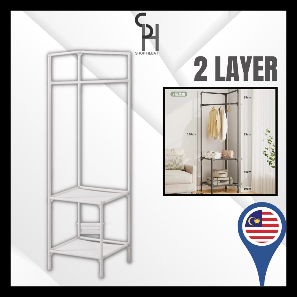 HEBAT 2 Layer Corner Rack Wardrobe Corner Coat Rack Bedroom Corner ...