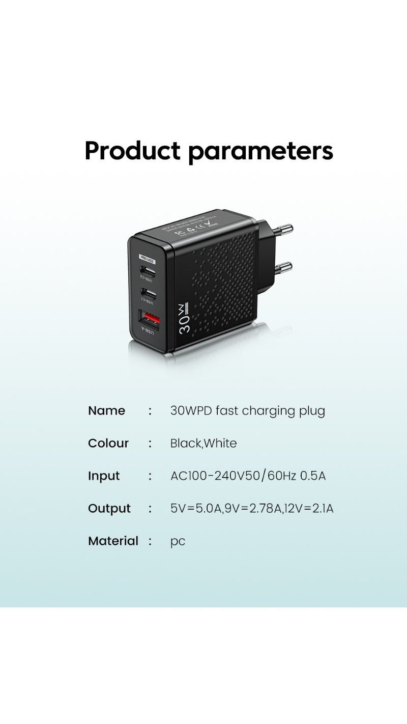 30W USB Type C Fast Charger QC 3.0 Dual PD Port Portable Adapter For 14 ...