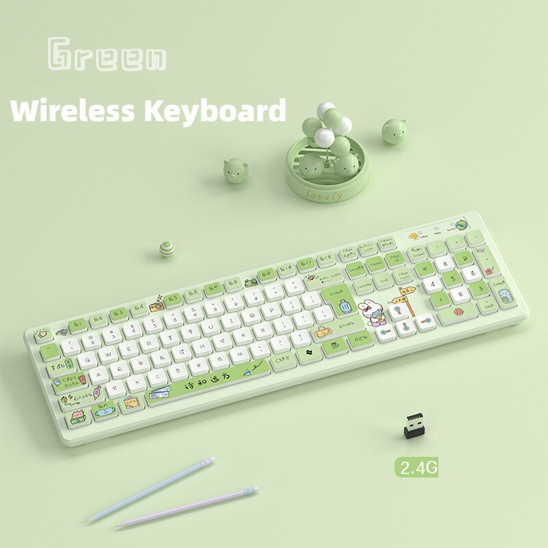 Painted Wireless Gaming Keyboard Cute Poems And Distant Series Cartoon ...